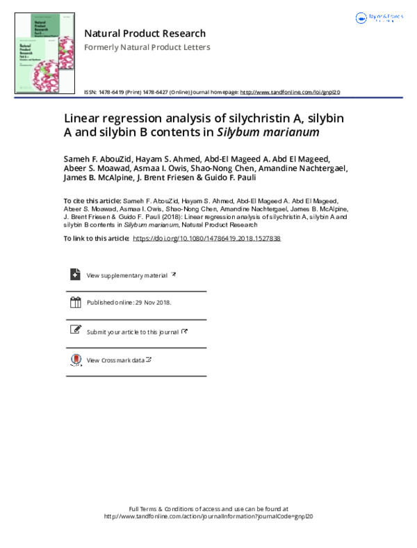 (PDF) Linear regression analysis of silychristin A, silybin A and silybin B contents in Silybum ...