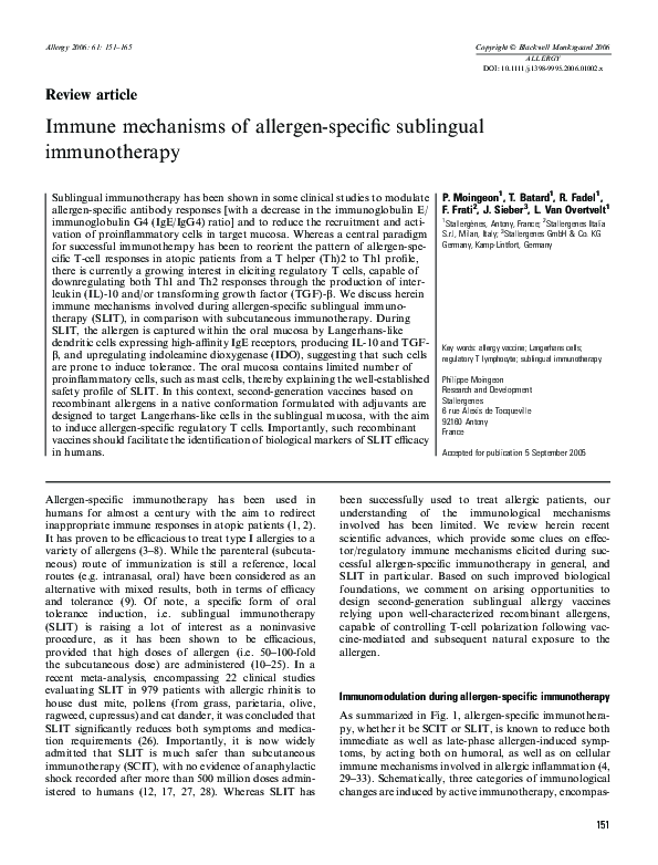 (PDF) Immune mechanisms of allergen‐specific sublingual immunotherapy