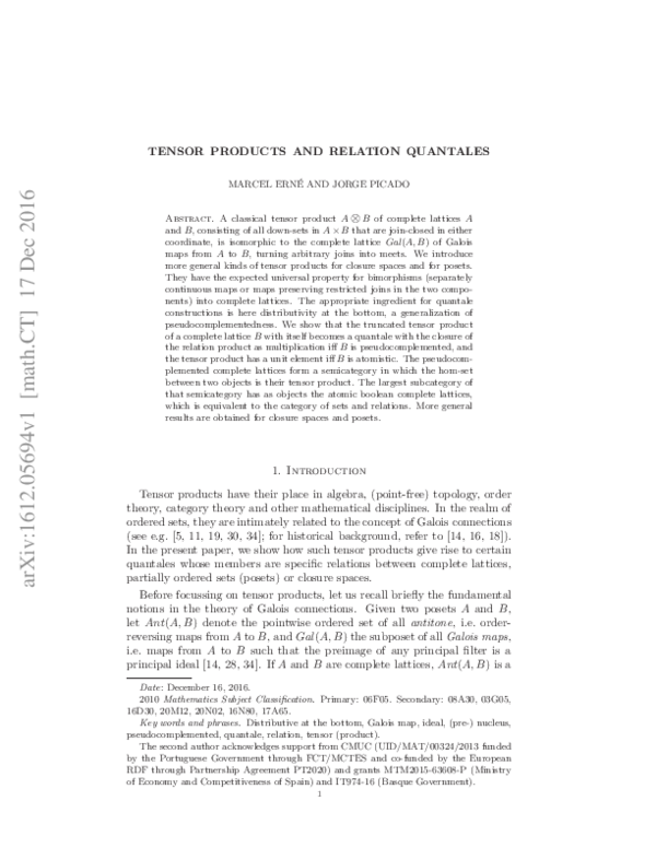 (PDF) Tensor products and relation quantales