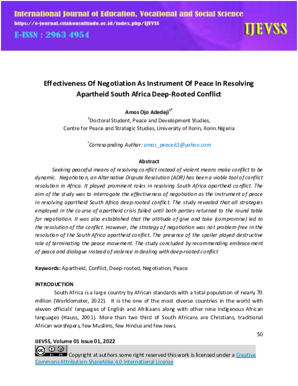 (PDF) Effectiveness Of Negotiation As Instrument Of Peace In Resolving ...
