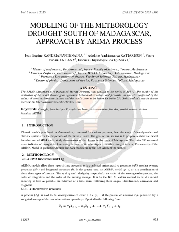 Modeling of the Meteorology Drought South of Madagascar, Approach by Arima Process