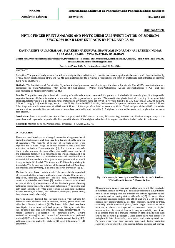 (PDF) Isolation of Scopoletin and Rutin Derivatives from Morinda ...