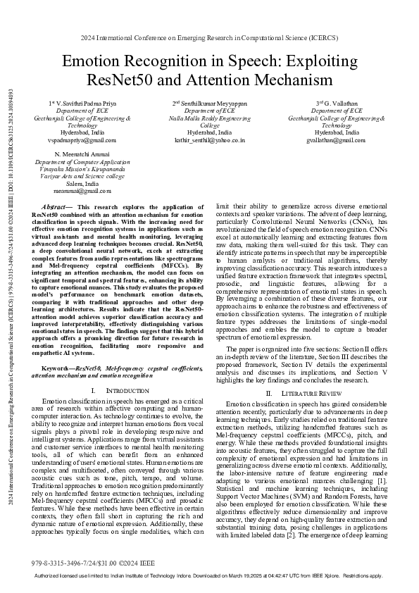(PDF) Emotion Recognition in Speech: Exploiting ResNet50 and Attention Mechanism