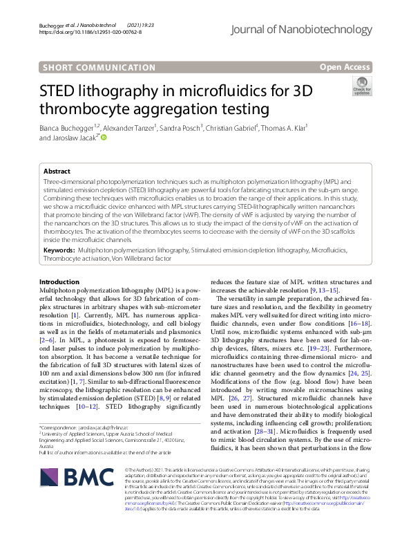 (PDF) STED lithography in microfluidics for 3D thrombocyte aggregation ...