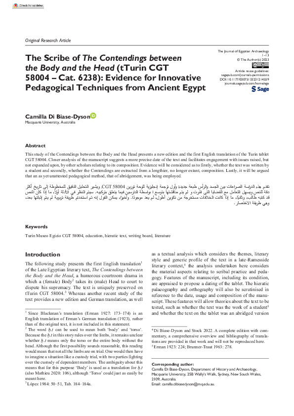 (PDF) The Scribe of The Contendings between the Body and the Head ...