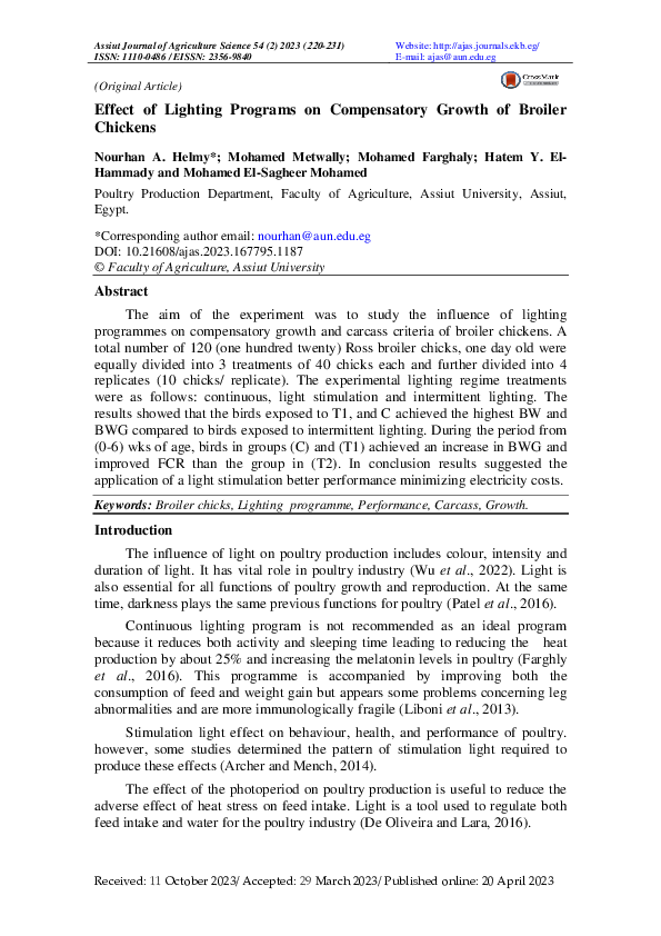 (PDF) Effect of Lighting Programs on Compensatory Growth of Broiler ...