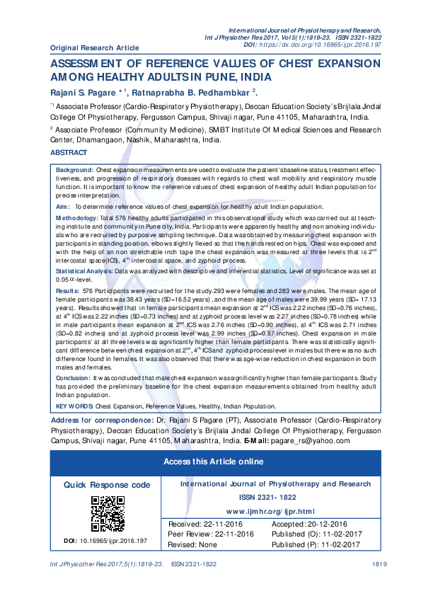 (PDF) Assessment of Reference Values of Chest Expansion Among Healthy ...