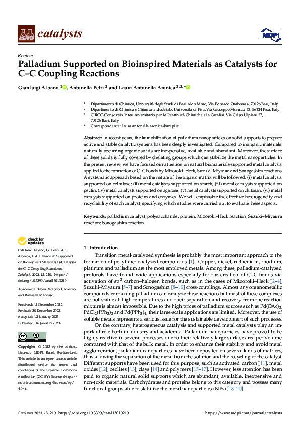 Palladium Supported on Bioinspired Materials as Catalysts for C–C ...