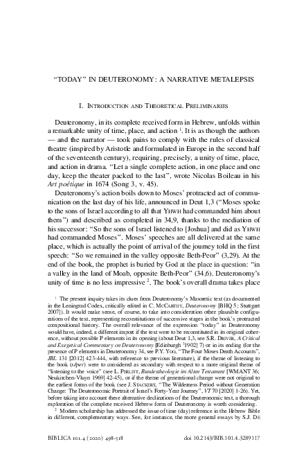 (PDF) Jean-Pierre Sonnet, « “Today” in Deuteronomy: A Narrative ...