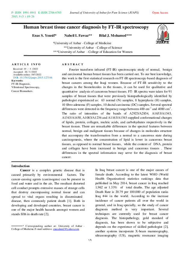 (PDF) Human breast tissue cancer diagnosis by FT-IR spectroscopy