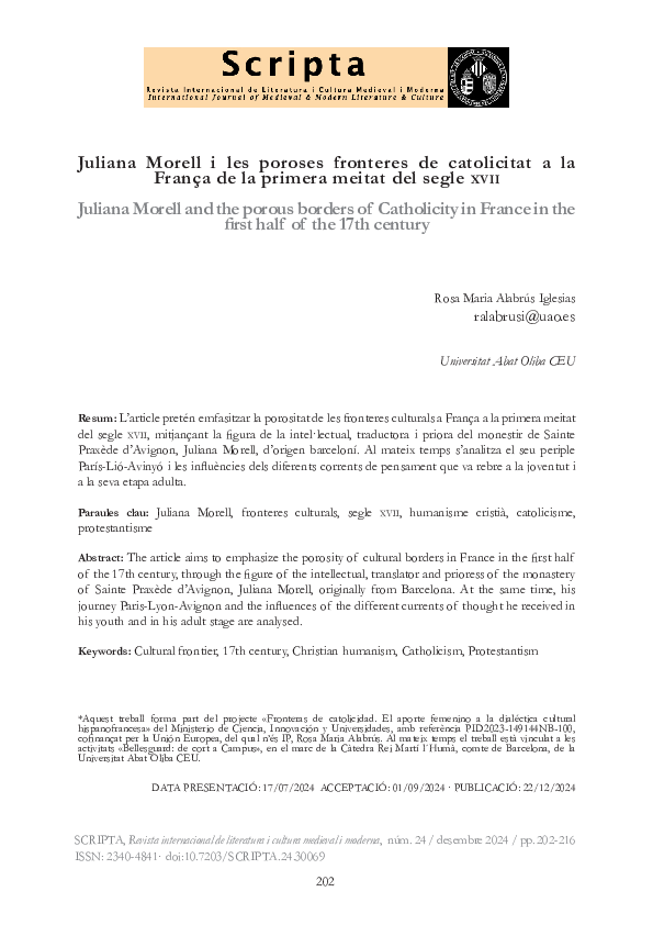 (PDF) Juliana Morell y las porosas fronteras de catolicidad en la ...