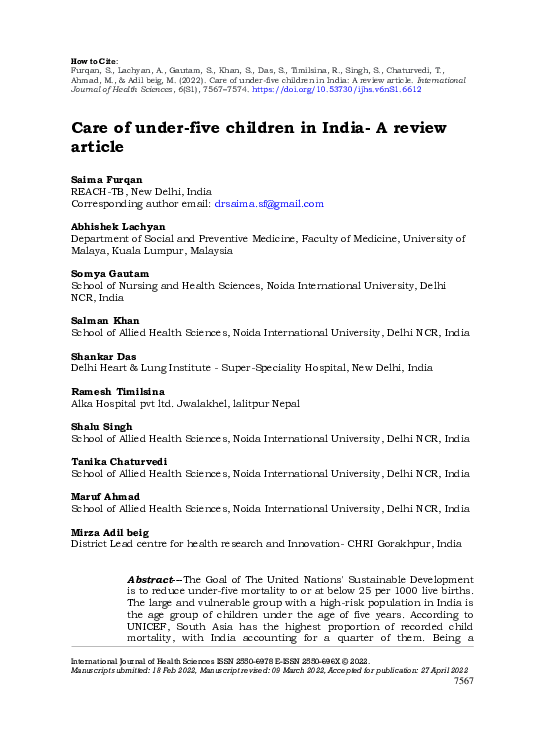 (PDF) Care of under-five children in India