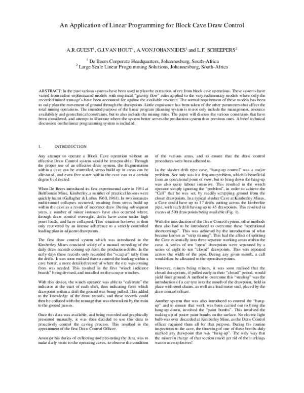 (PDF) An Application of Linear Programming for Block Cave Draw Control