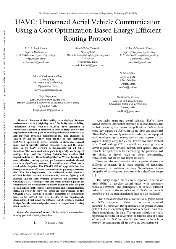 (PDF) UAVC: Unmanned Aerial Vehicle Communication Using a Coot Optimization-Based Energy ...