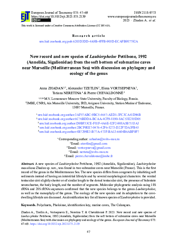 (PDF) New record and new species of Laubierpholoe Pettibone, 1992 ...