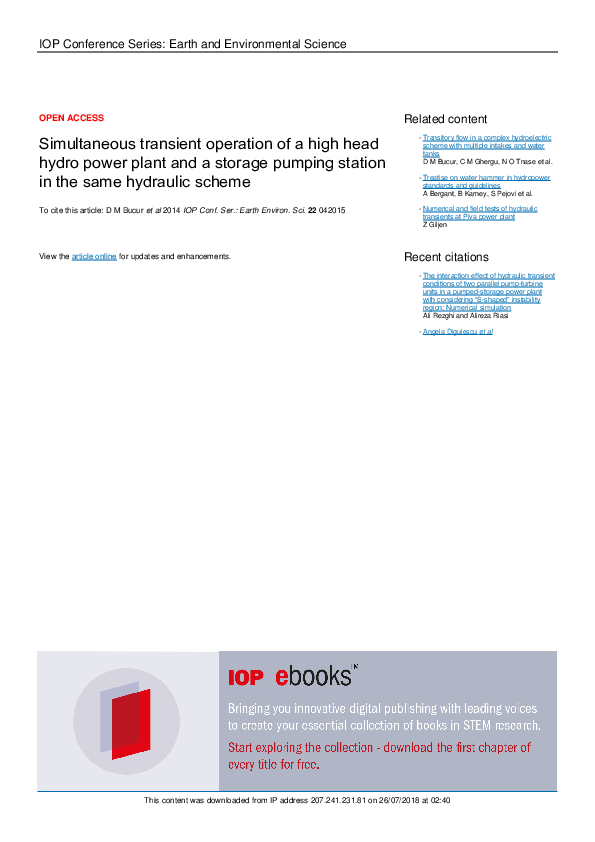 (PDF) Simultaneous transient operation of a high head hydro power plant ...