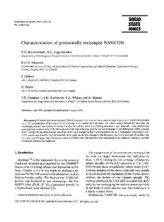 (PDF) Characterization of protonically exchanged NASICON