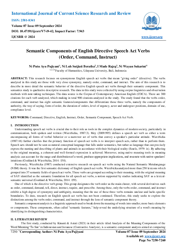 (PDF) Semantic Components of English Directive Speech Act Verbs (Order ...