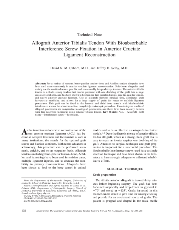 (PDF) Allograft anterior tibialis tendon with bioabsorbable ...