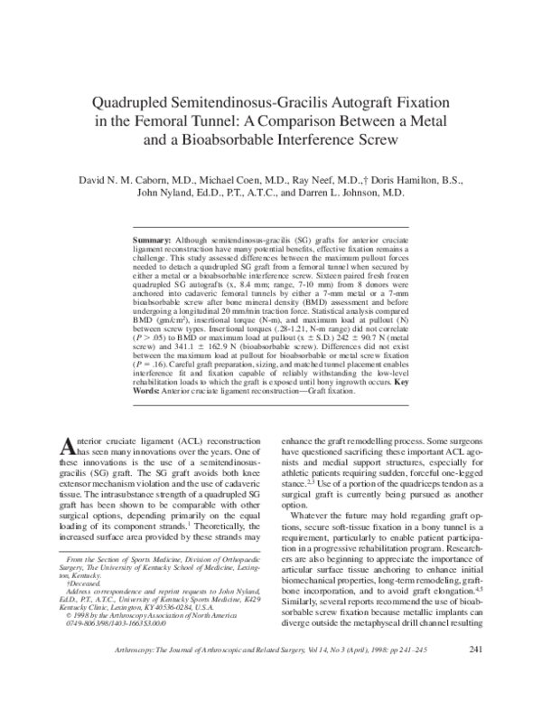 (PDF) Quadrupled semitendinosus-gracilis autograft fixation in the ...