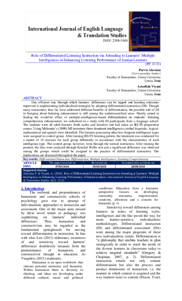 (PDF) Role of Differentiated Listening Instruction via Attending to Learners" Multiple ...