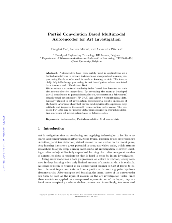 Partial Convolution Based Multimodal Autoencoder for Art Investigation