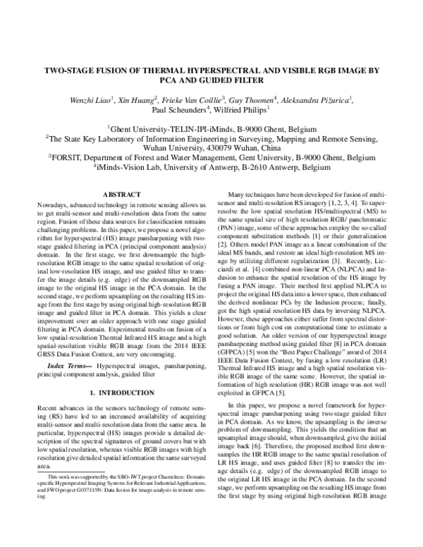Two-stage fusion of thermal hyperspectral and visible RGB image by PCA and guided filter