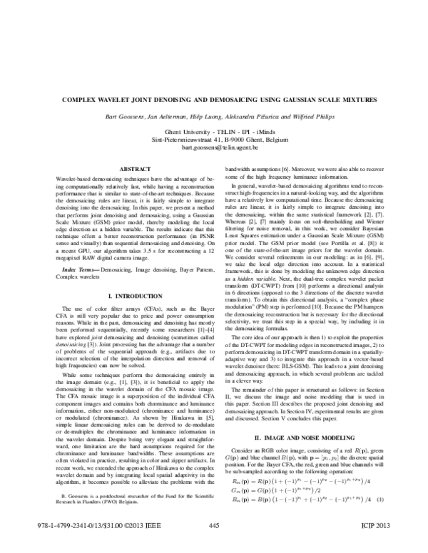 (PDF) Complex wavelet joint denoising and demosaicing using Gaussian ...