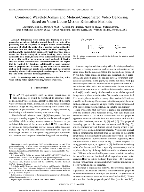 (PDF) Combined Wavelet-Domain and Motion-Compensated Video Denoising Based on Video Codec Motion ...