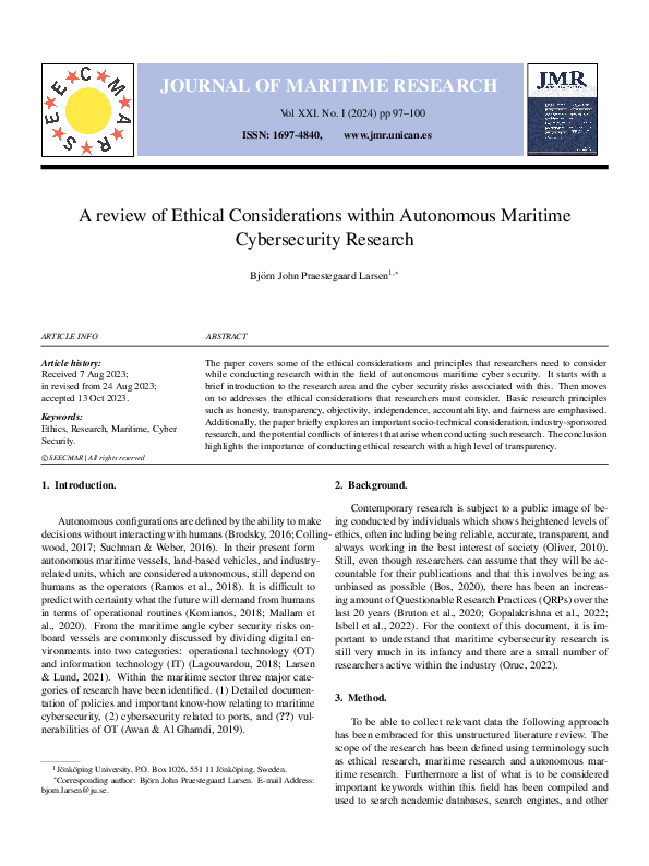 (PDF) A review of Ethical Considerations within Autonomous Maritime ...