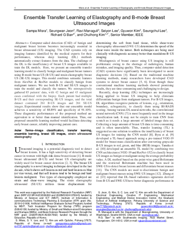 (PDF) Ensemble Transfer Learning of Elastography and B-mode Breast Ultrasound Images