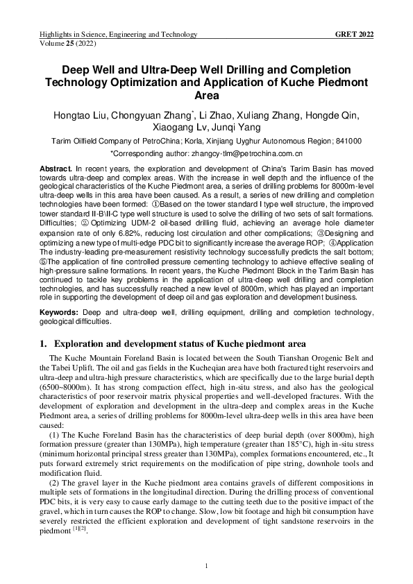 (PDF) Deep Well and Ultra-Deep Well Drilling and Completion Technology Optimization and ...
