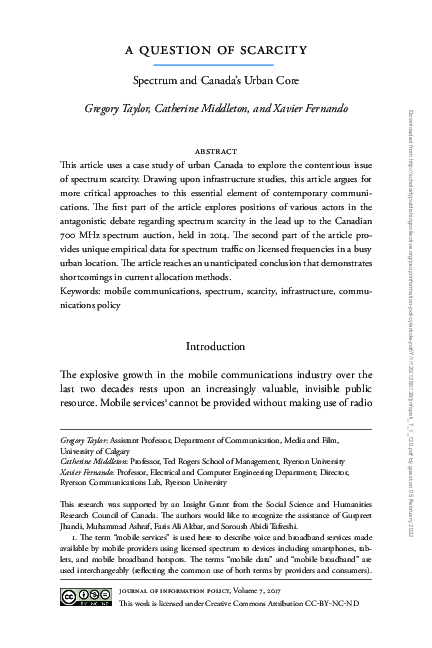 (PDF) A Question of Scarcity: Spectrum and Canada's Urban Core