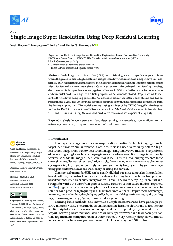 (PDF) Single Image Super Resolution using Deep Residual Learning