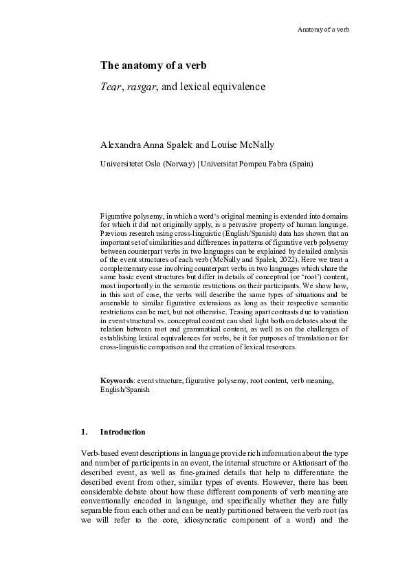 The anatomy of a verb "Tear", "rasgar", and lexical equivalence