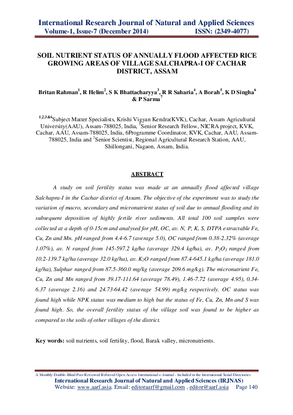 (PDF) Soil Nutrient Status of Annually Flood Affected Rice Growing ...