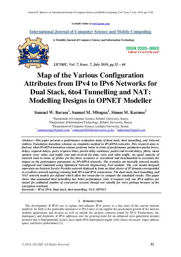 Map of the Various Configuration Attributes from IPv4 to IPv6 Networks ...