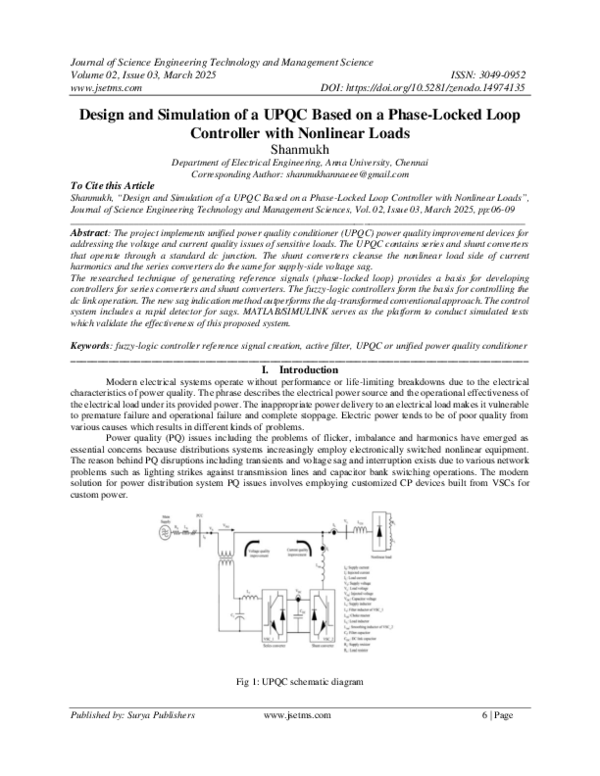 (PDF) Design and Simulation of a UPQC Based on a Phase-Locked Loop Controller with Nonlinear ...