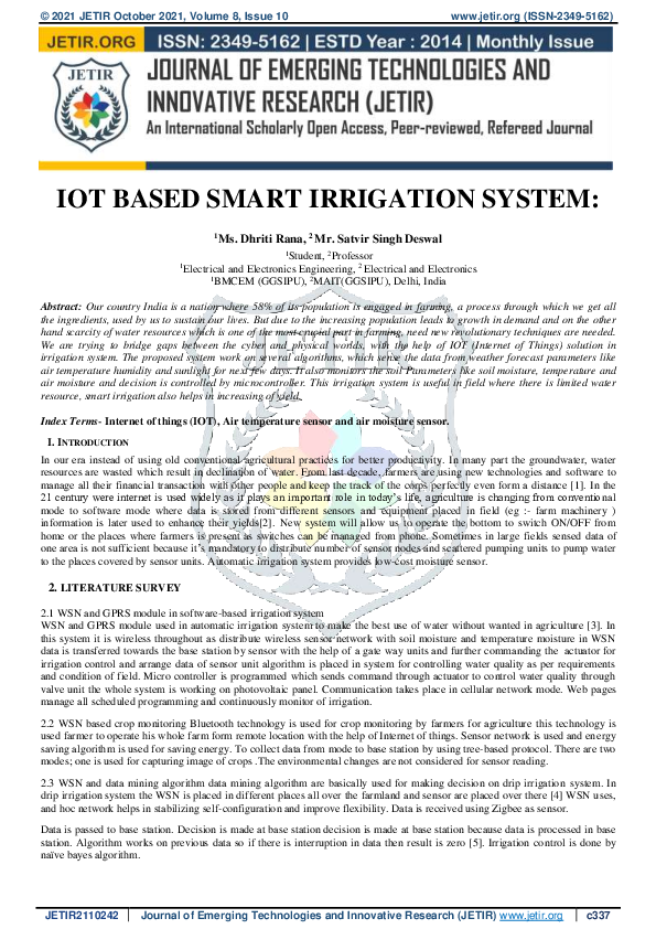 (PDF) Iot Based Smart Irrigation System