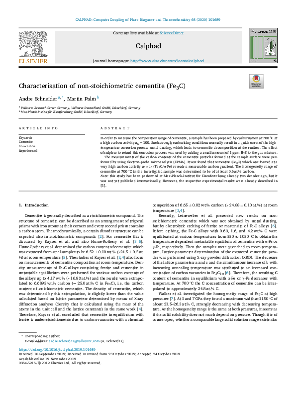(PDF) Characterisation of non-stoichiometric cementite (Fe3C)