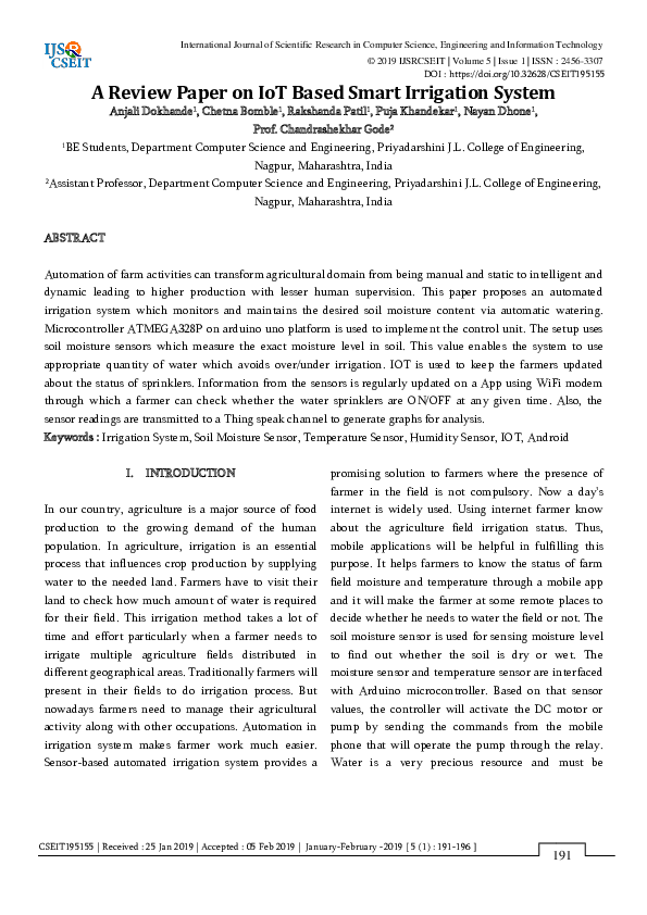 (PDF) IOT based Smart Irrigation System