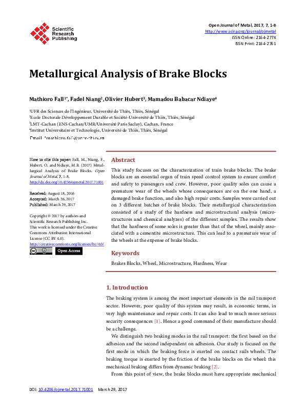 (PDF) Metallurgical Analysis of Brake Blocks