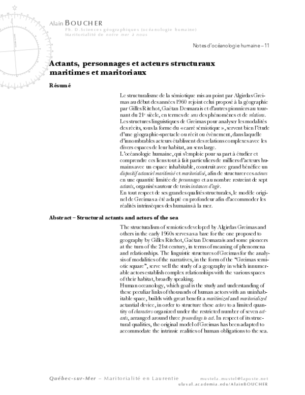 (PDF) NOH11 -- Actants, personnages et acteurs structuraux maritimes et ...