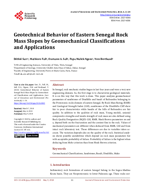 Geotechnical Behavior of Eastern Senegal Rock Mass Slopes by ...