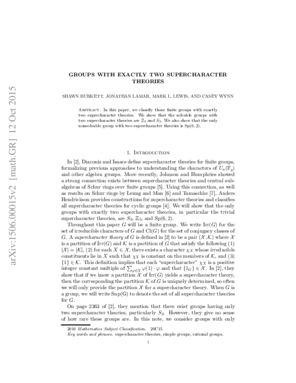 (PDF) Groups with exactly two supercharacter theories