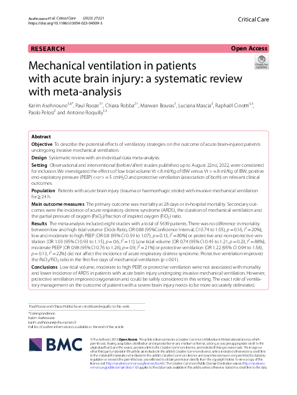 (PDF) Mechanical ventilation in patients with acute brain injury: a systematic review with meta ...