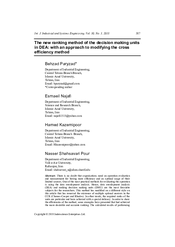 (PDF) The new ranking method of the decision making units in DEA: with an approach to modifying ...