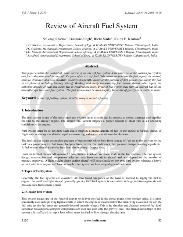 (PDF) Review of Aircraft Fuel System