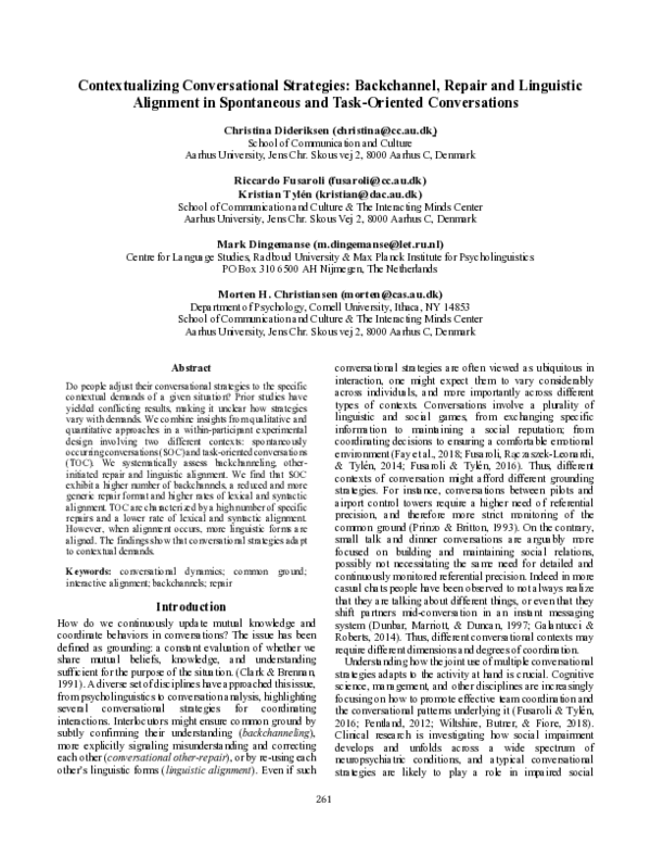 (PDF) Contextualizing Conversational Strategies: Backchannel, Repair ...