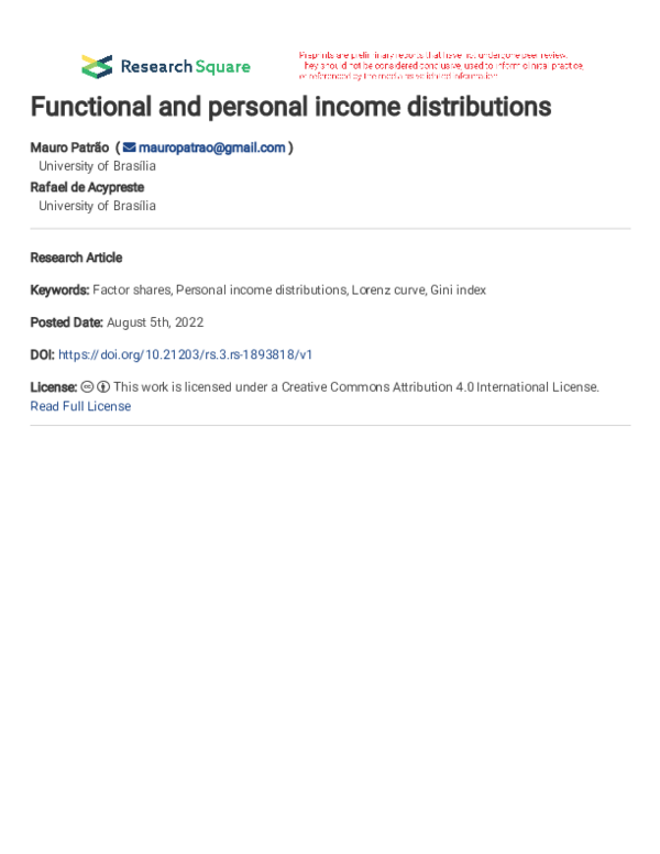 (PDF) Functional and personal income distributions
